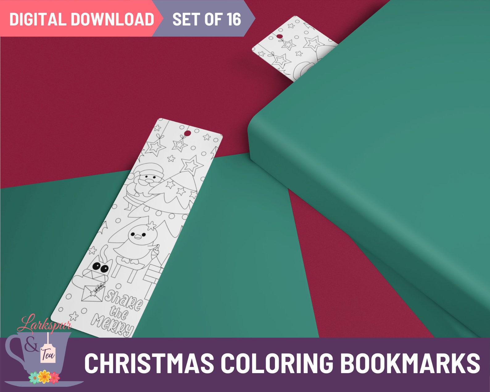 Printable Christmas Coloring Bookmarks for Children Gift Wrap - Etsy