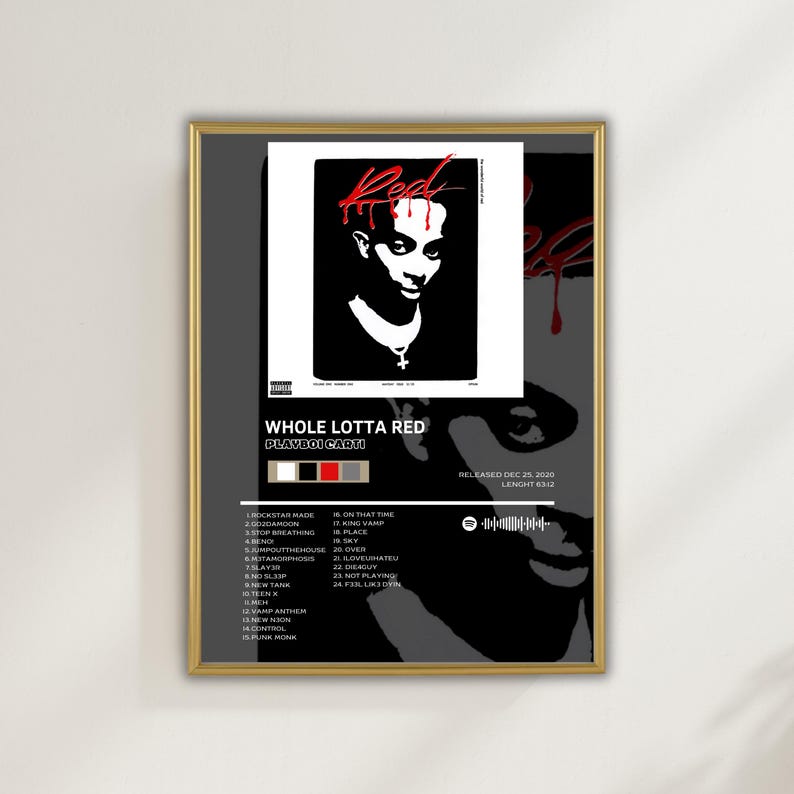 Playboi Carti Poster, Whole Lotta Red, GOLD/PLATINIUM, Framed Poster ...