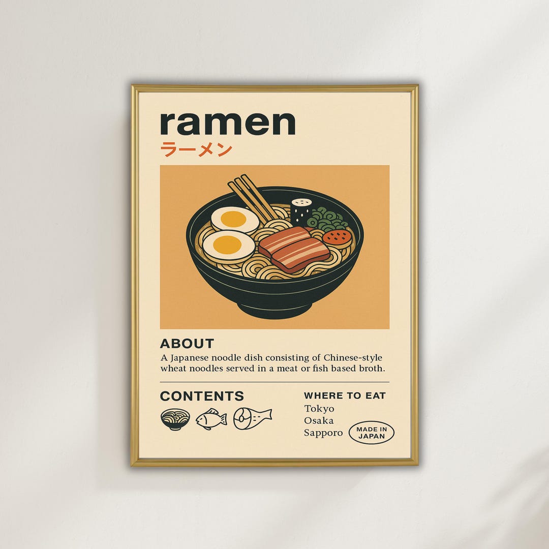 Framed Ramen Poster Japanese – Retro Food Print for Kitchen or Dining ...