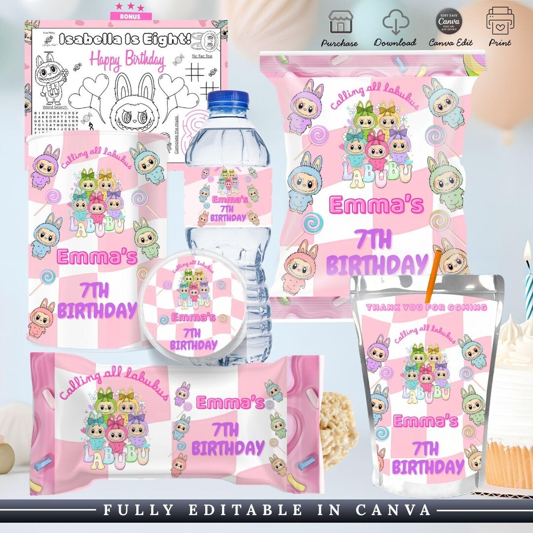La Bobo Birthday Party Kit Kawaii Cute Monster Birthday Party Pastel ...