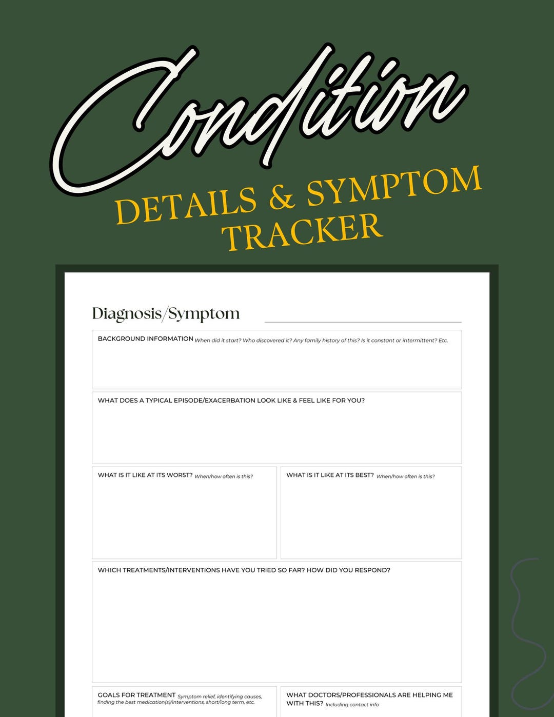Planner Medical Symptom Page for Health Journals or Notebooks for ...