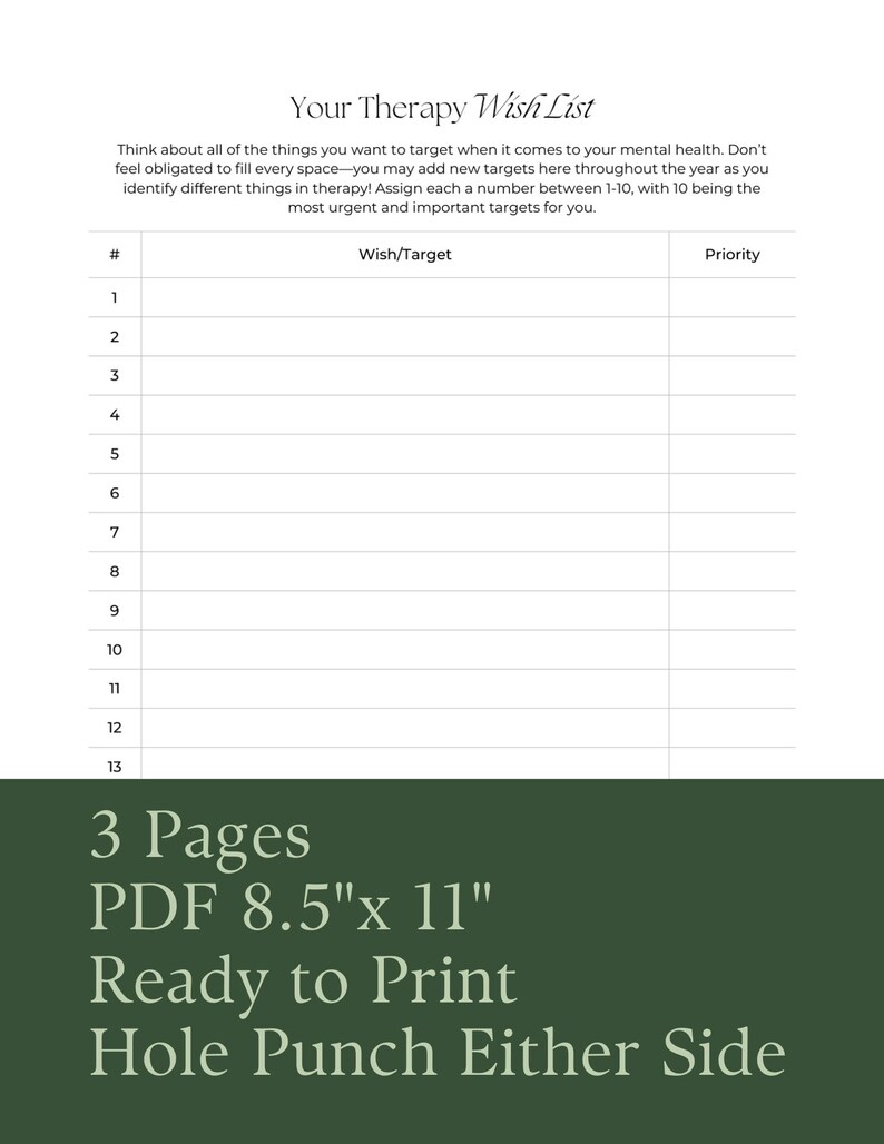 Planner Goal Setting Worksheets for Therapy and Mental Health to Help ...
