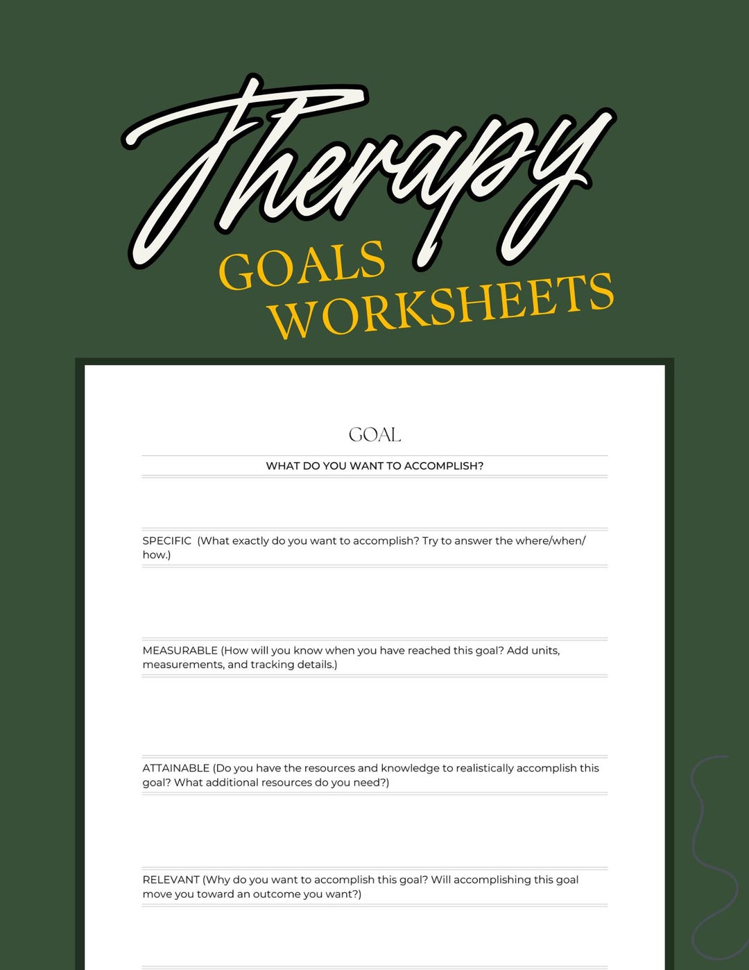 Planner Goal Setting Worksheets for Therapy and Mental Health to Help ...