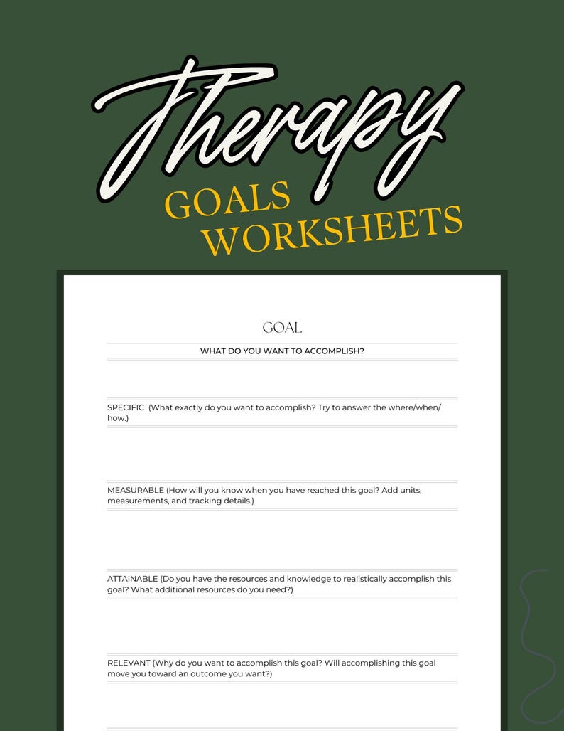 Planner Goal Setting Worksheets for Therapy and Mental Health to Help ...