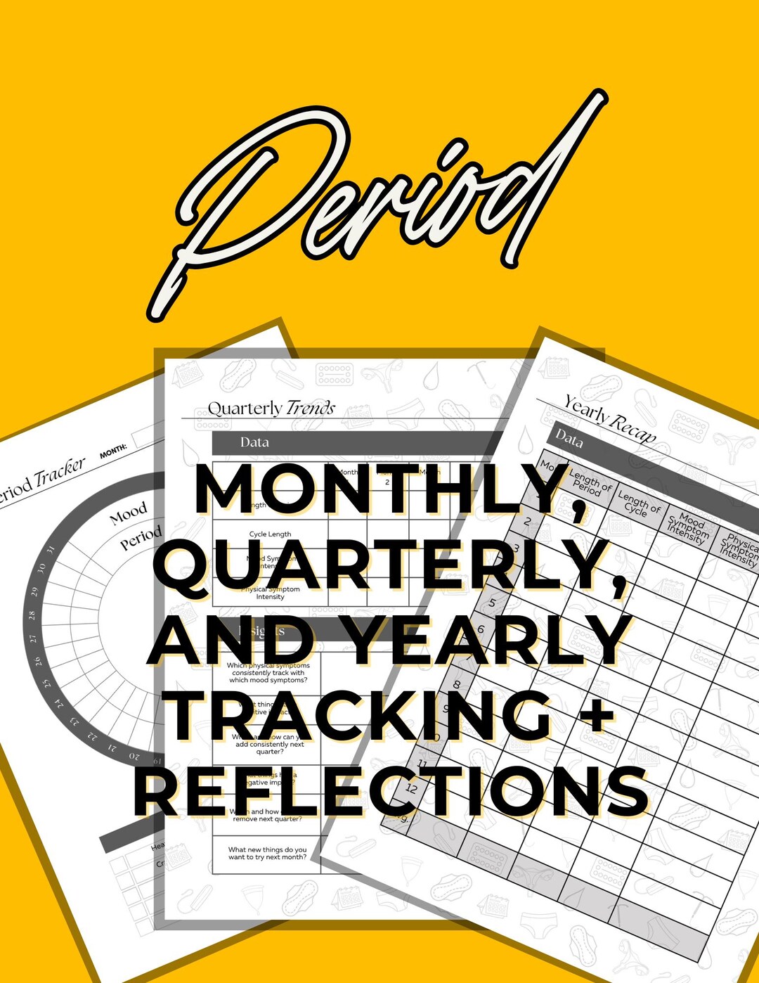 Period Tracker Bundle With Monthly Quarterly and Yearly Menstrual Cycle ...