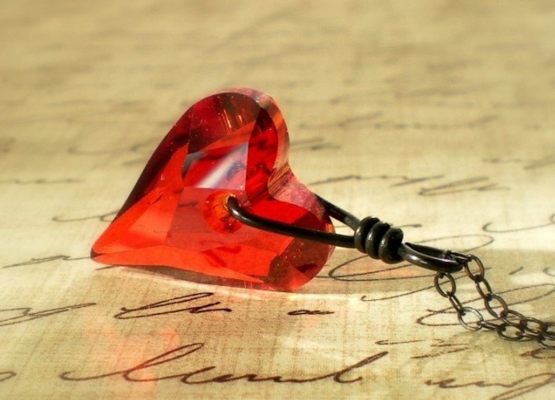Red Heart Necklace Swarovski Crystal Sterling Silver Pendant - Etsy