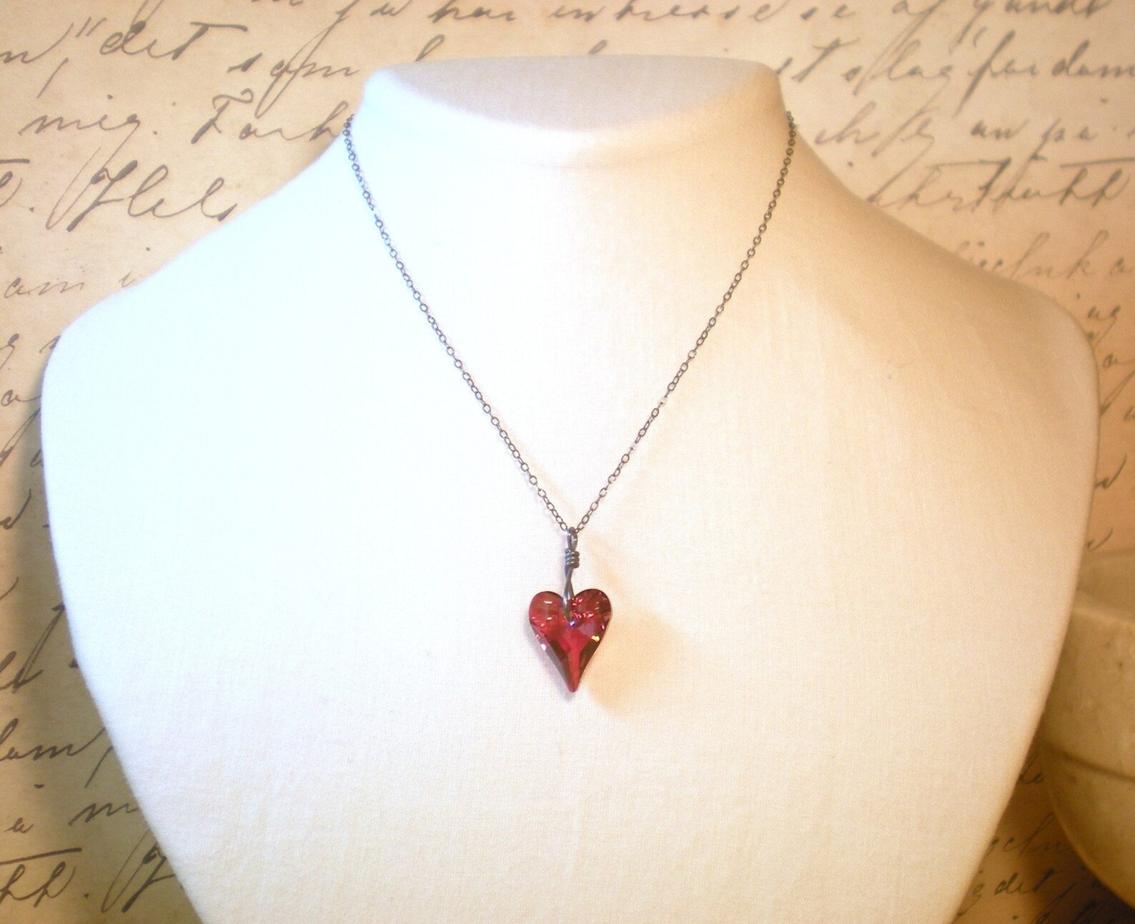 Red Heart Necklace Swarovski Crystal Sterling Silver Pendant - Etsy