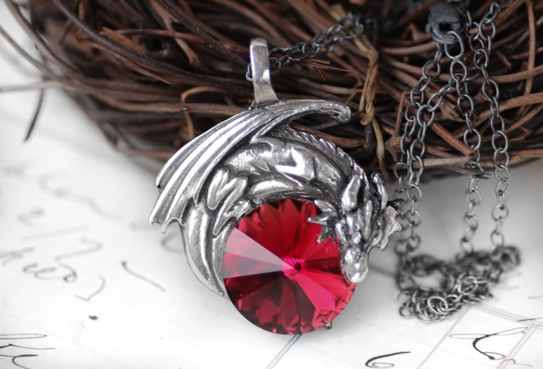 Dragon Necklace Ruby Red Swarovski Crystal Dragon Necklace - Etsy