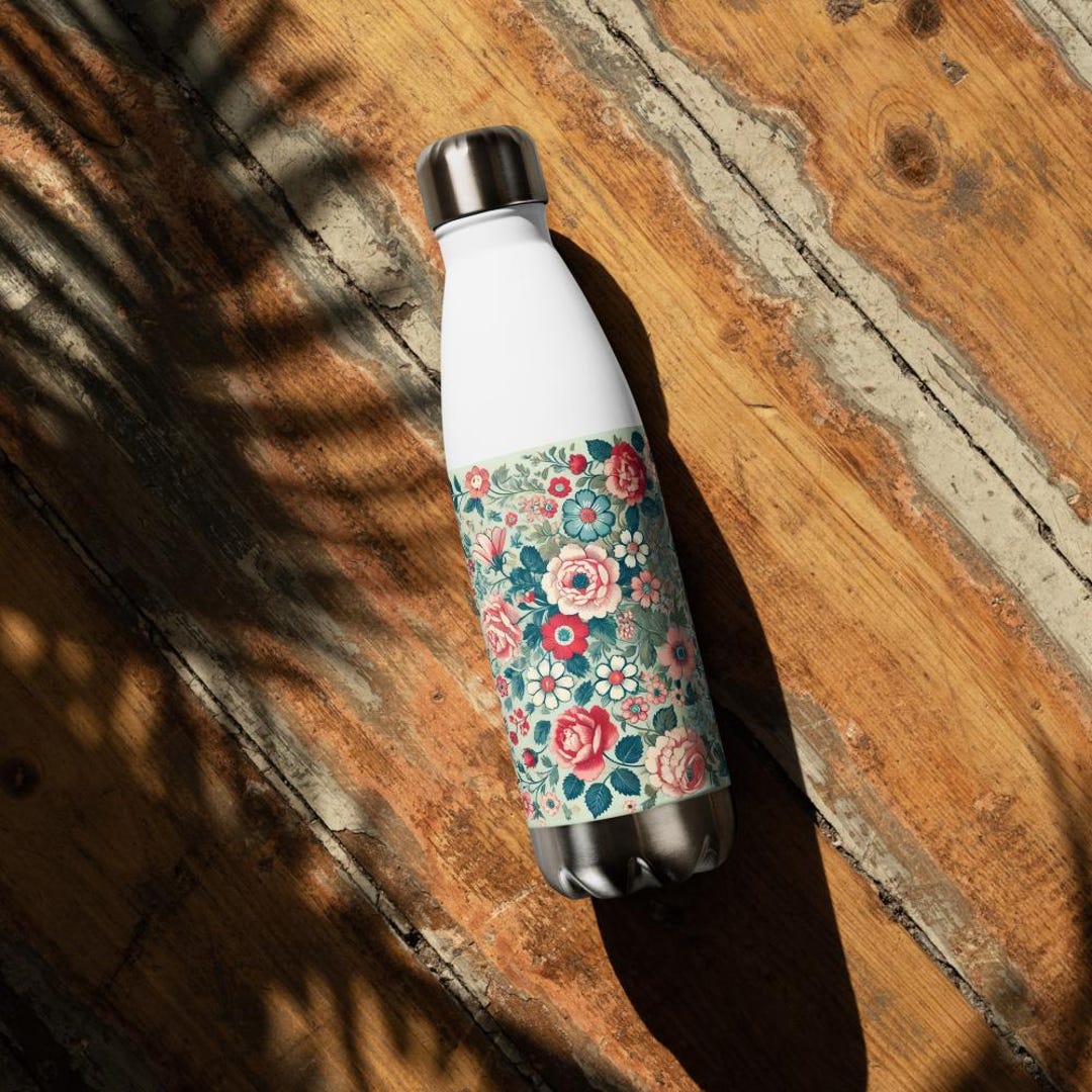 Botanical Water Bottle – 17oz Stainless Steel Floral Travel Mug – Eco ...
