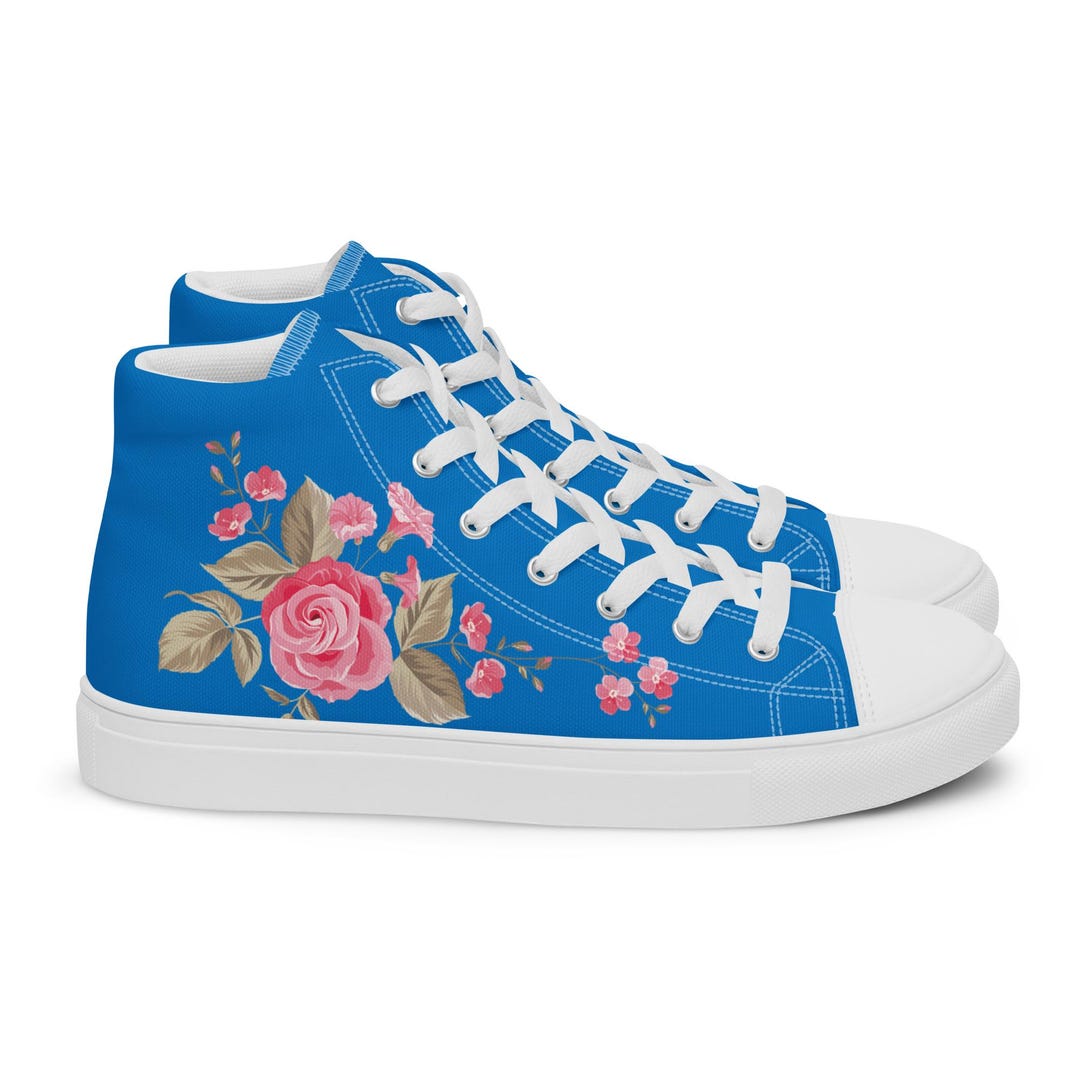 Blue, Rose Ivy Pattern High Top Converse Custom Converse, Converse High ...
