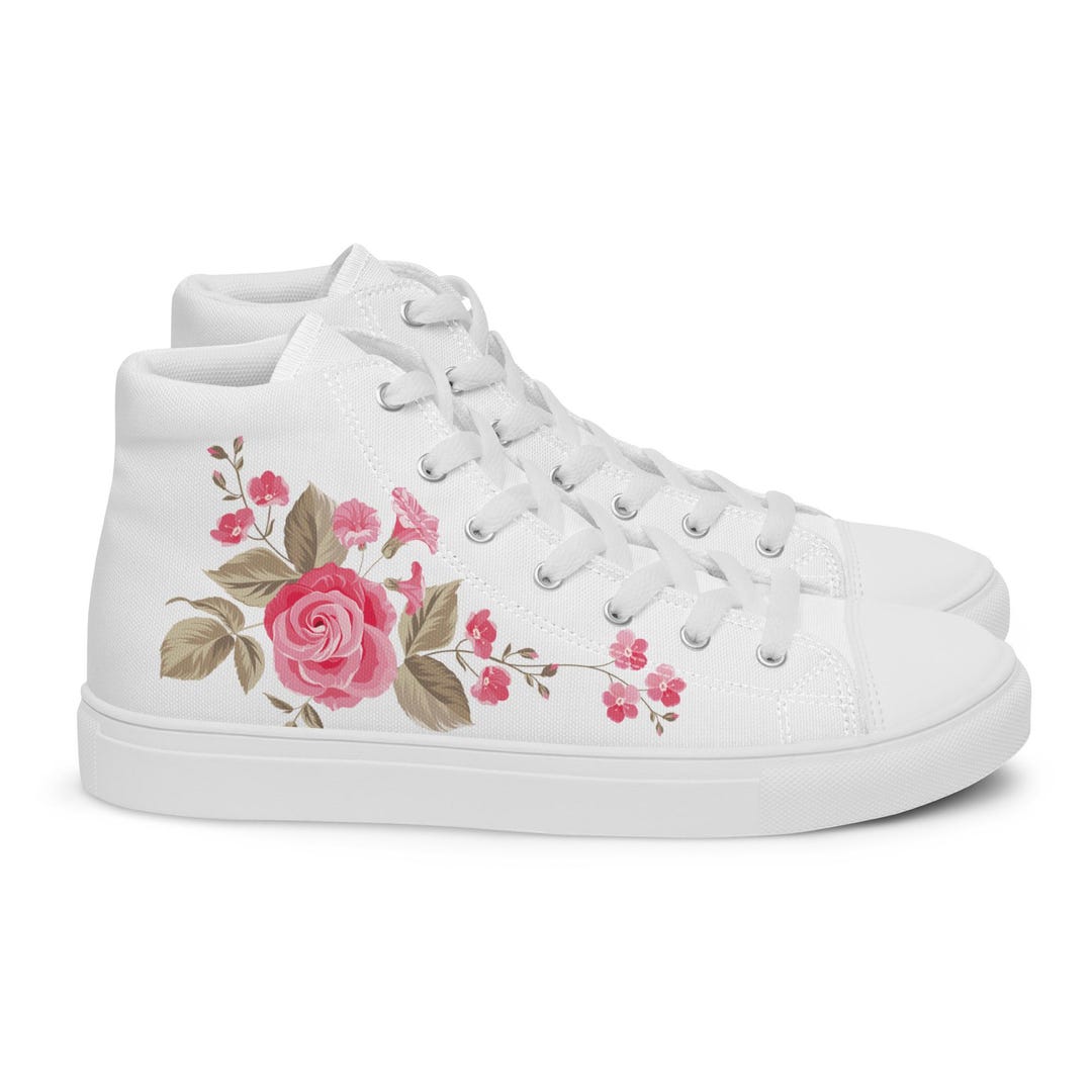 White, Rose Bouquet Pattern High Top Converse Custom Converse, Converse ...