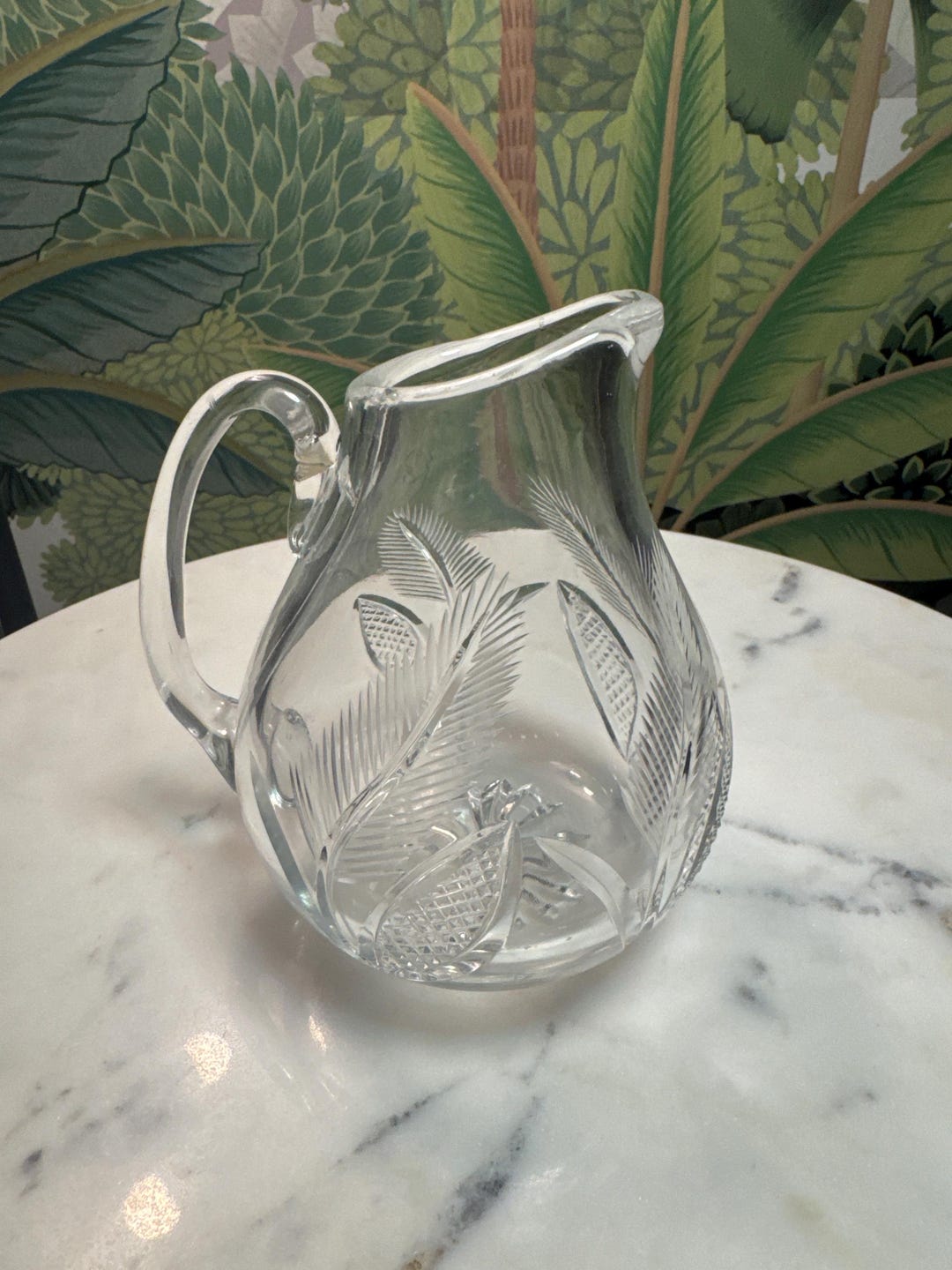 Vintage Etched Crystal Glass Pitcher, Pineapple & Foliage Design (mid ...