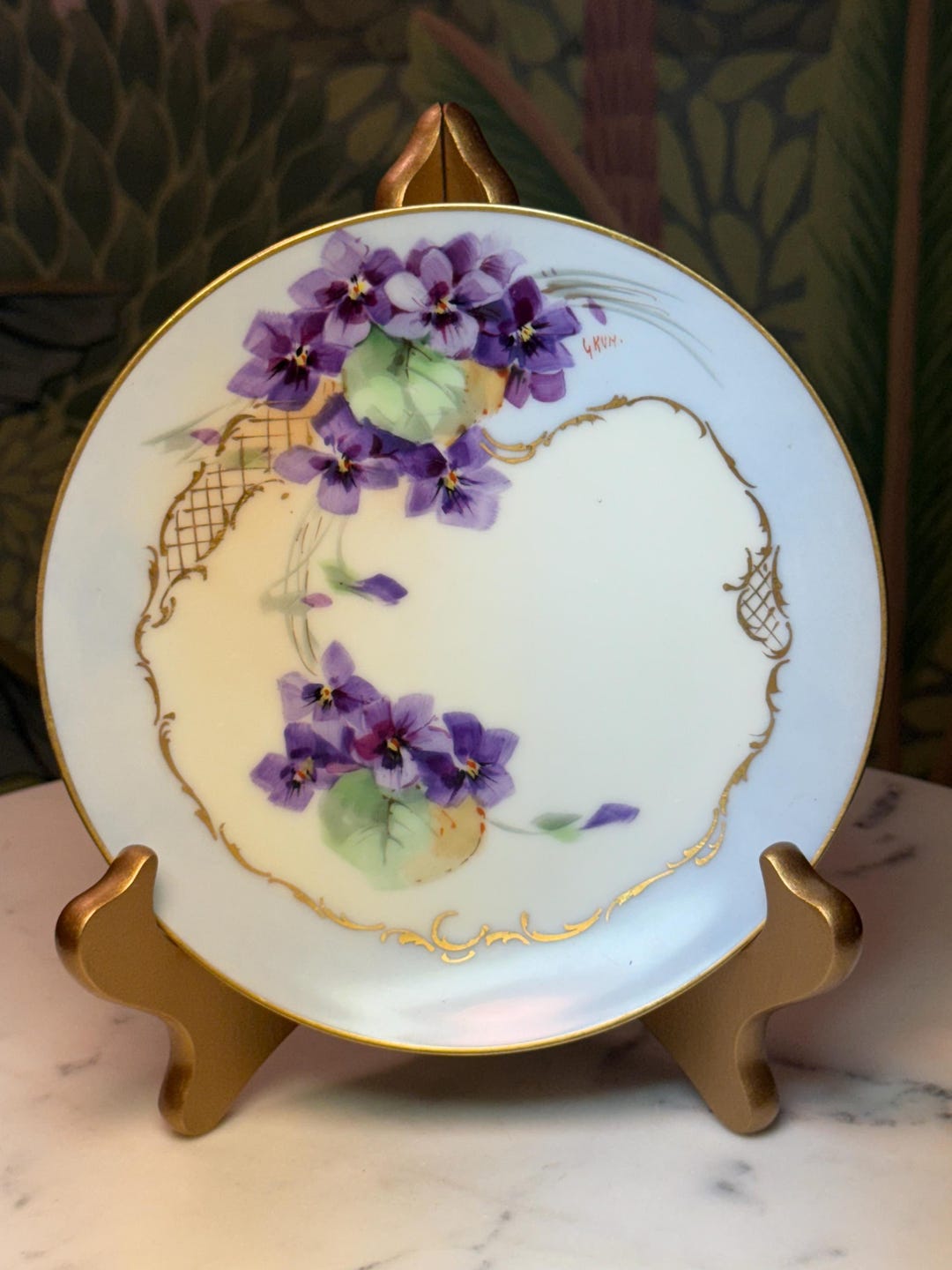 Plate, Antique Hand-painted Violets Plate - Signed G. Kum - Sevres ...