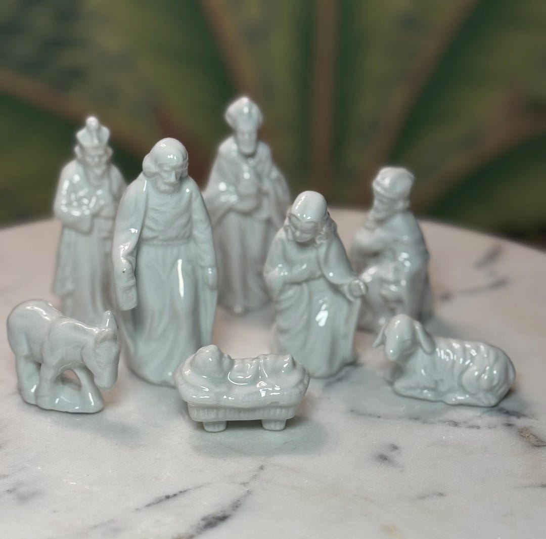 Vintage White Porcelain Nativity Set 8-piece Figurine Set, Made in ...