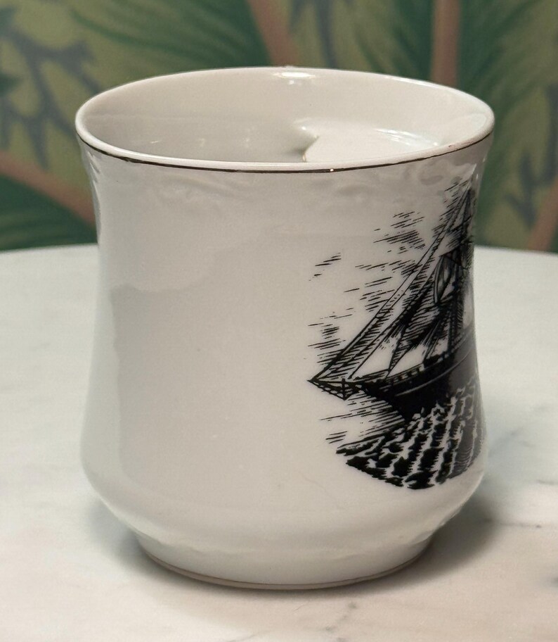 Vintage Mustache Guard Mug, Clipper Ship Design, Porcelain, Black ...