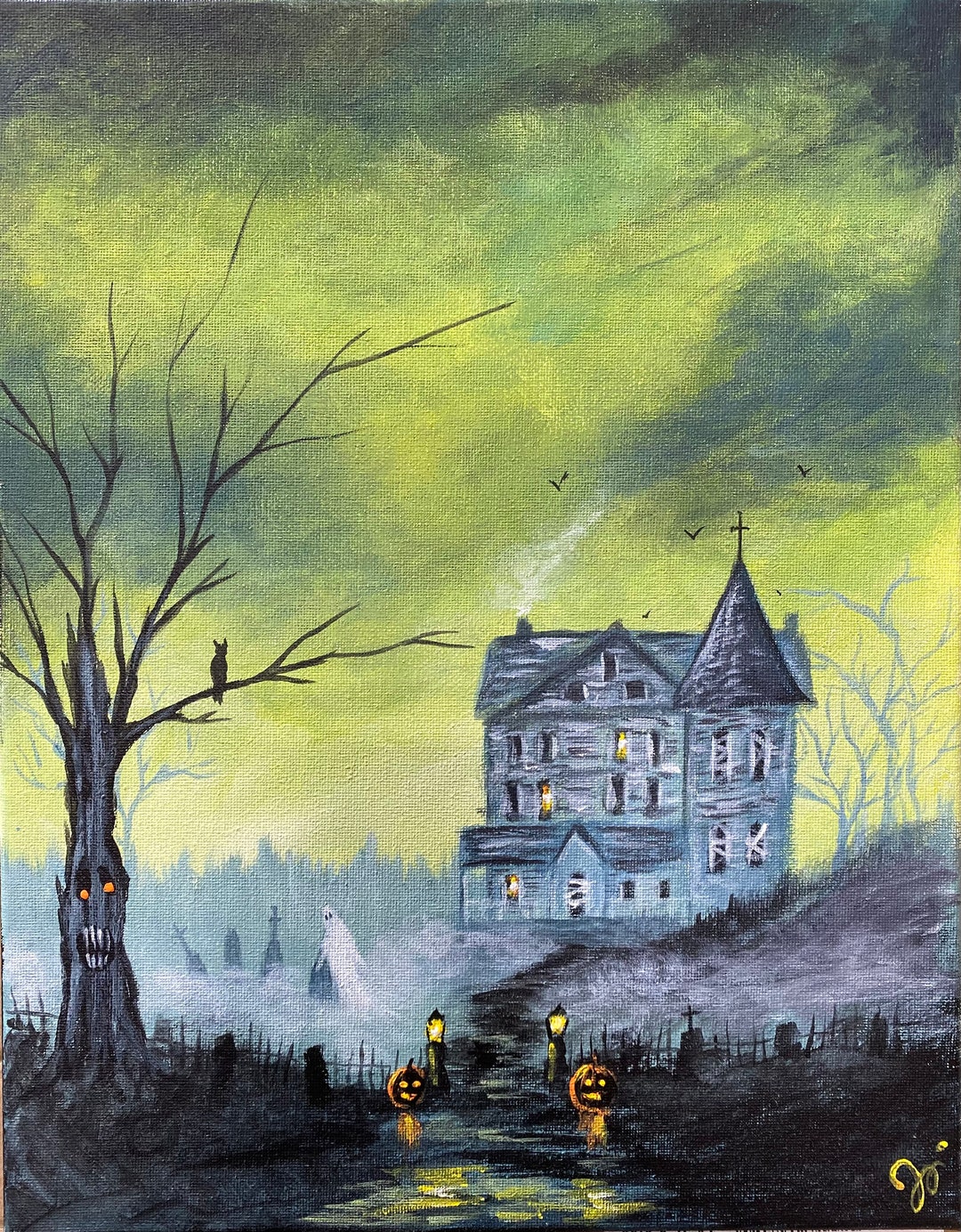 Haunted House Acrylic / Stretched Canvas Painting - Etsy
