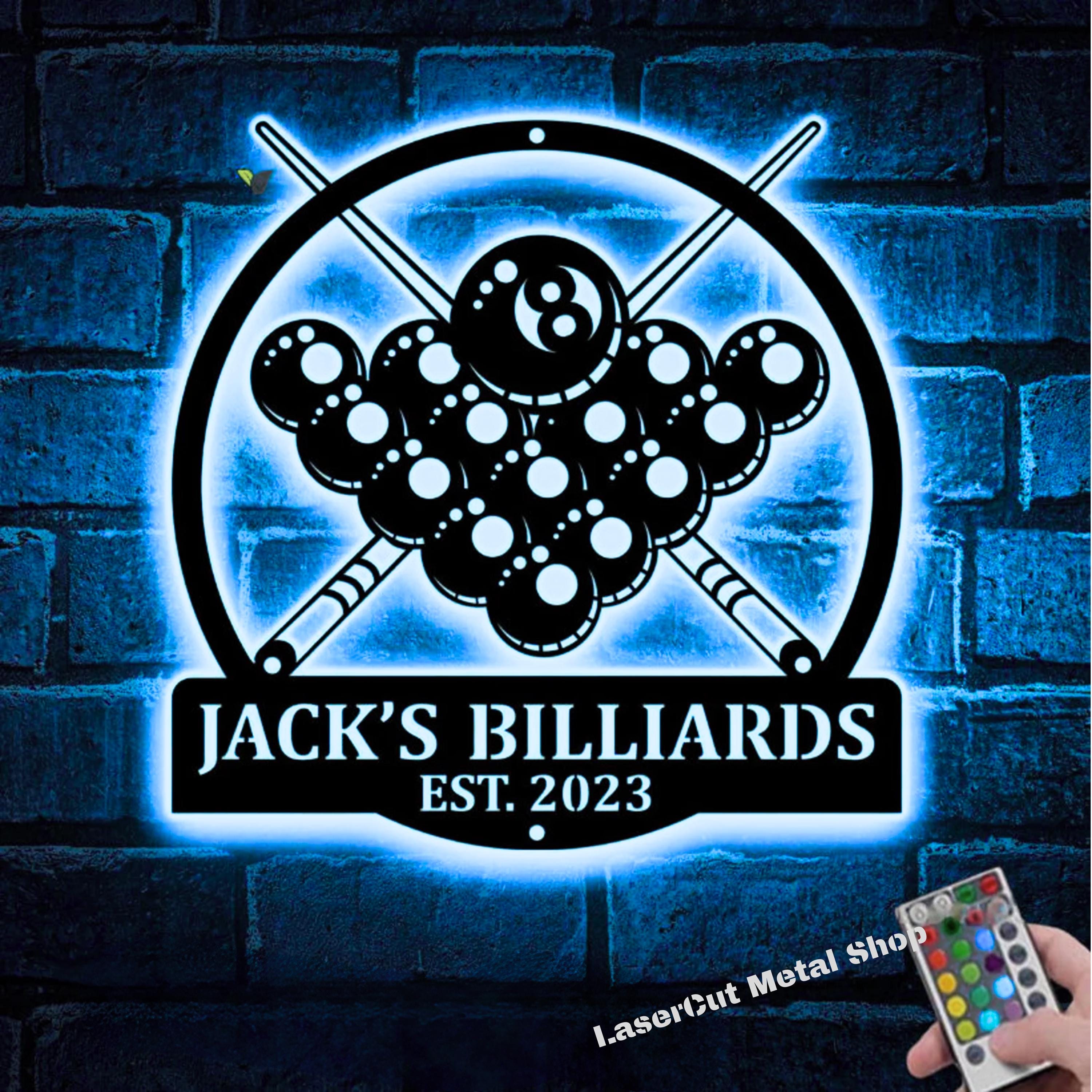 Custom Billiards LED Metal Sign – Personalized Pool Room Wall Art ...