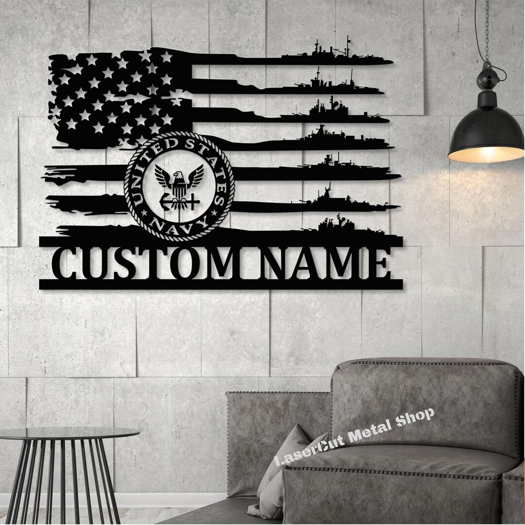 Custom US Navy LED Metal Sign, Personalized Veteran Wall Art, Navy Ship ...