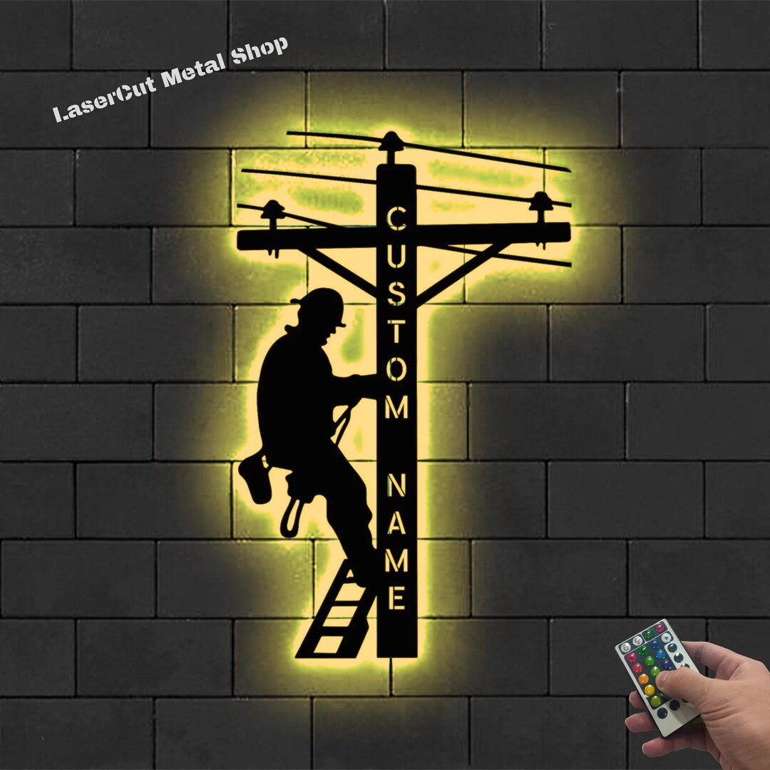 Custom Lineman LED Metal Sign – Personalized Electrician Wall Art ...