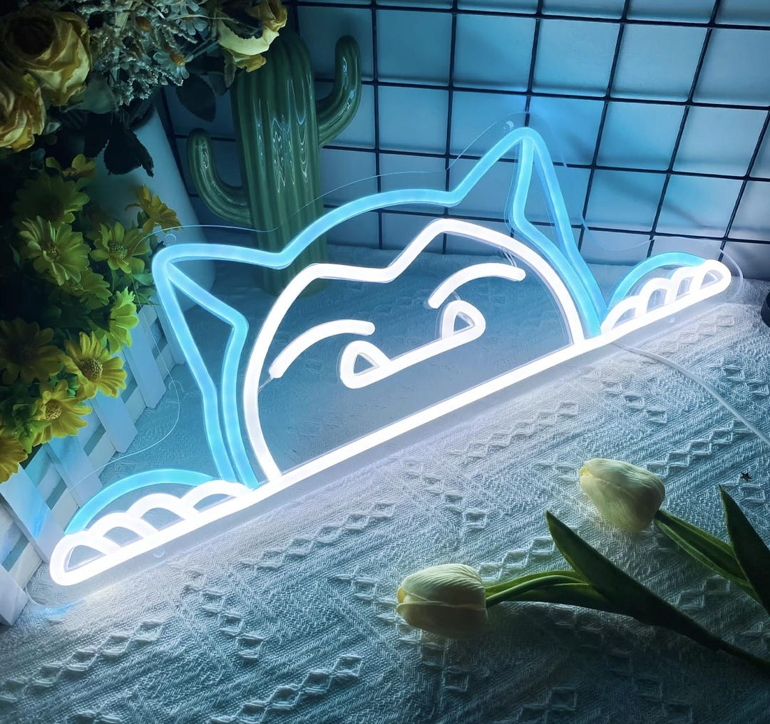 Anime Snorlax Neon Sign Anime Blue Monster Neon LED Sign Neon Game Room ...