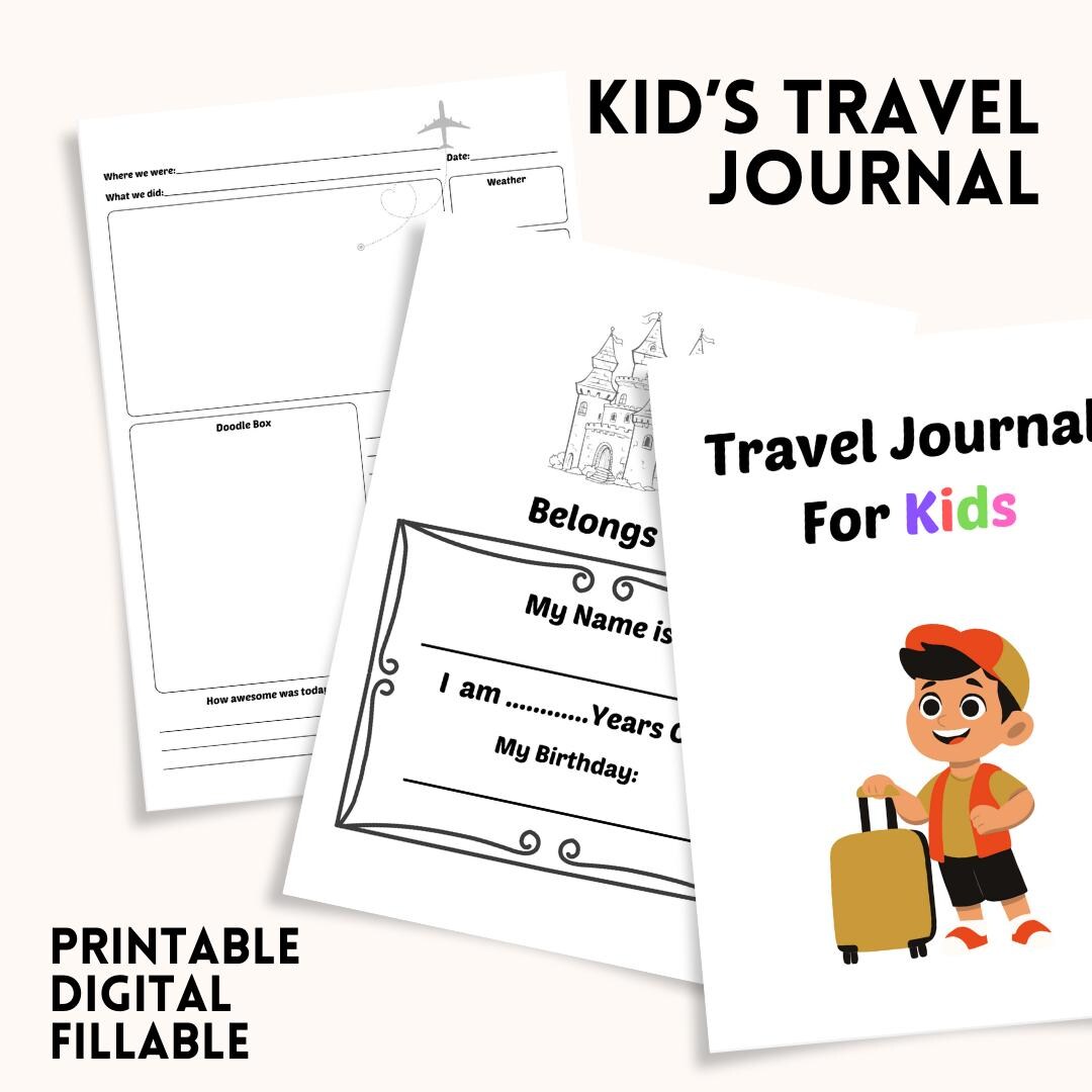 KIDS TRAVEL JOURNAL, Children's Vacation Journal, Travel Diary for Kids ...