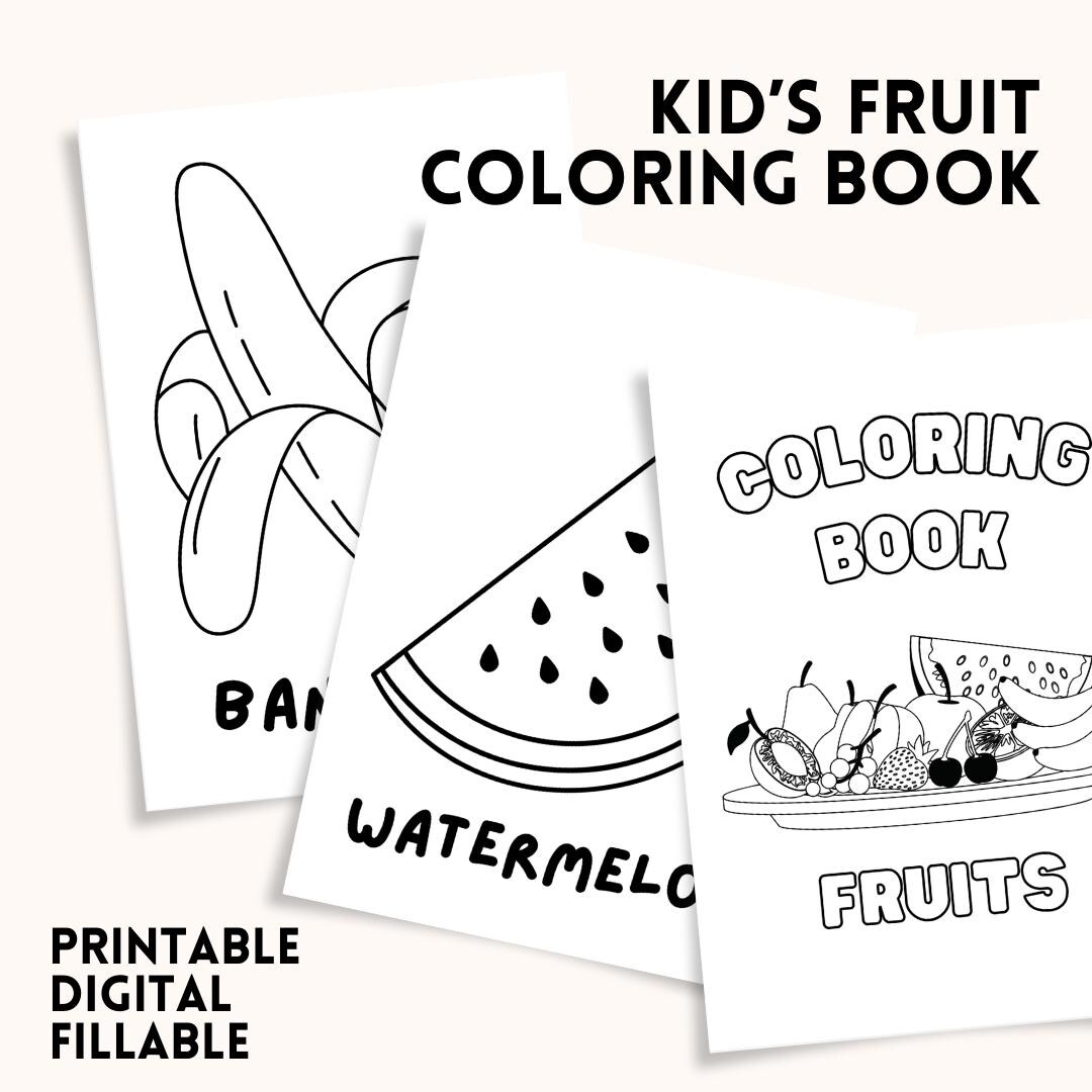 Kids Fruit COLORING BOOK PRINTABLE, Fruits Coloring Pages for Kids ...