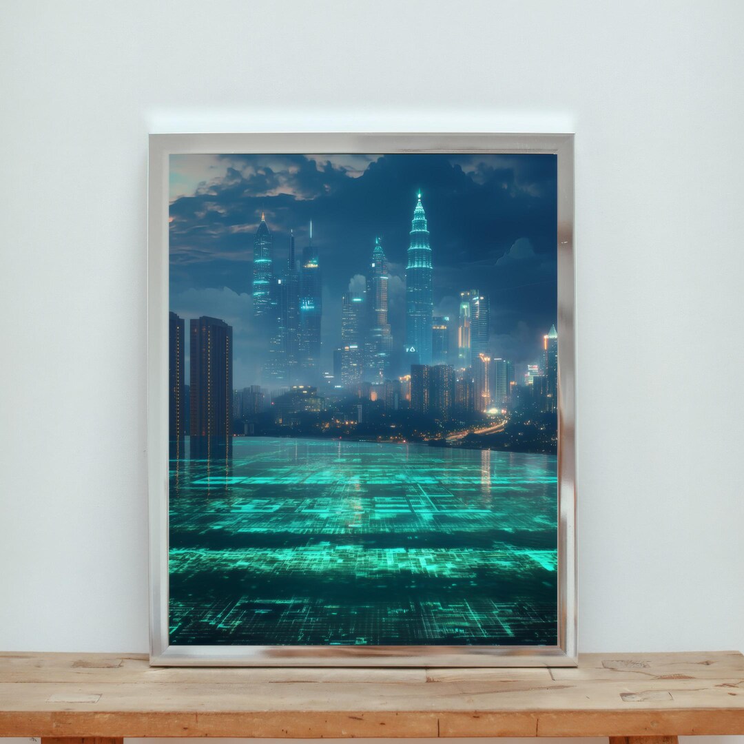 Neon Grid Horizon Cyberpunk Kuala Lumpur Photography and Digital Art - Etsy