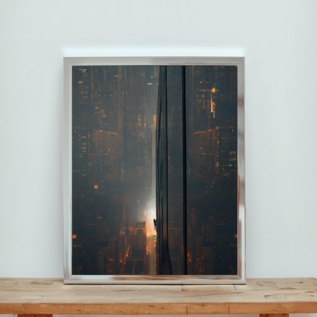 High-rise Ascent: Cyberpunk Skyscraper Climb Wall Art | Digital ...