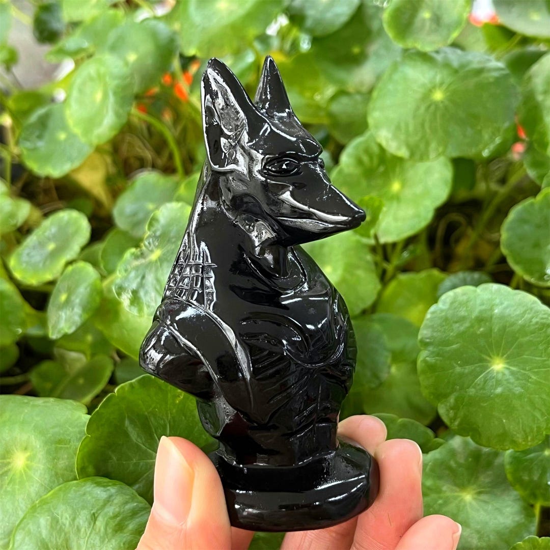 3.5 Natural Obsidian Anubis, Quartz Crystal Carving Anubis, Home ...