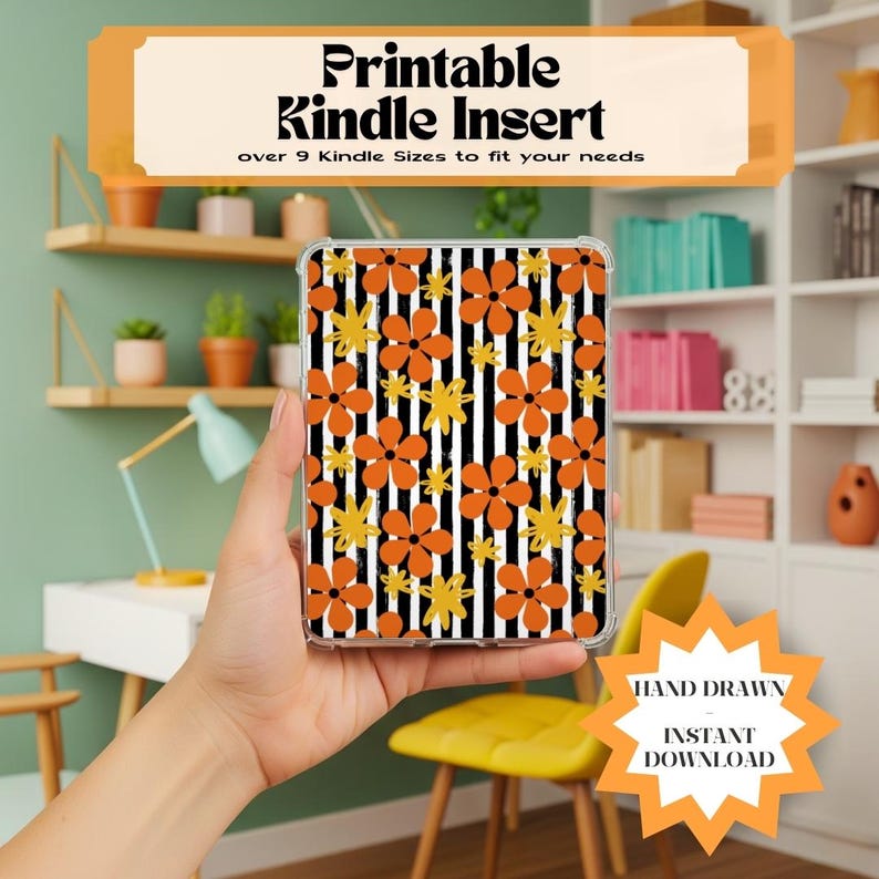 Printable Kindle Insert Halloween Candy Corn Floral Stripe | Hand Drawn ...