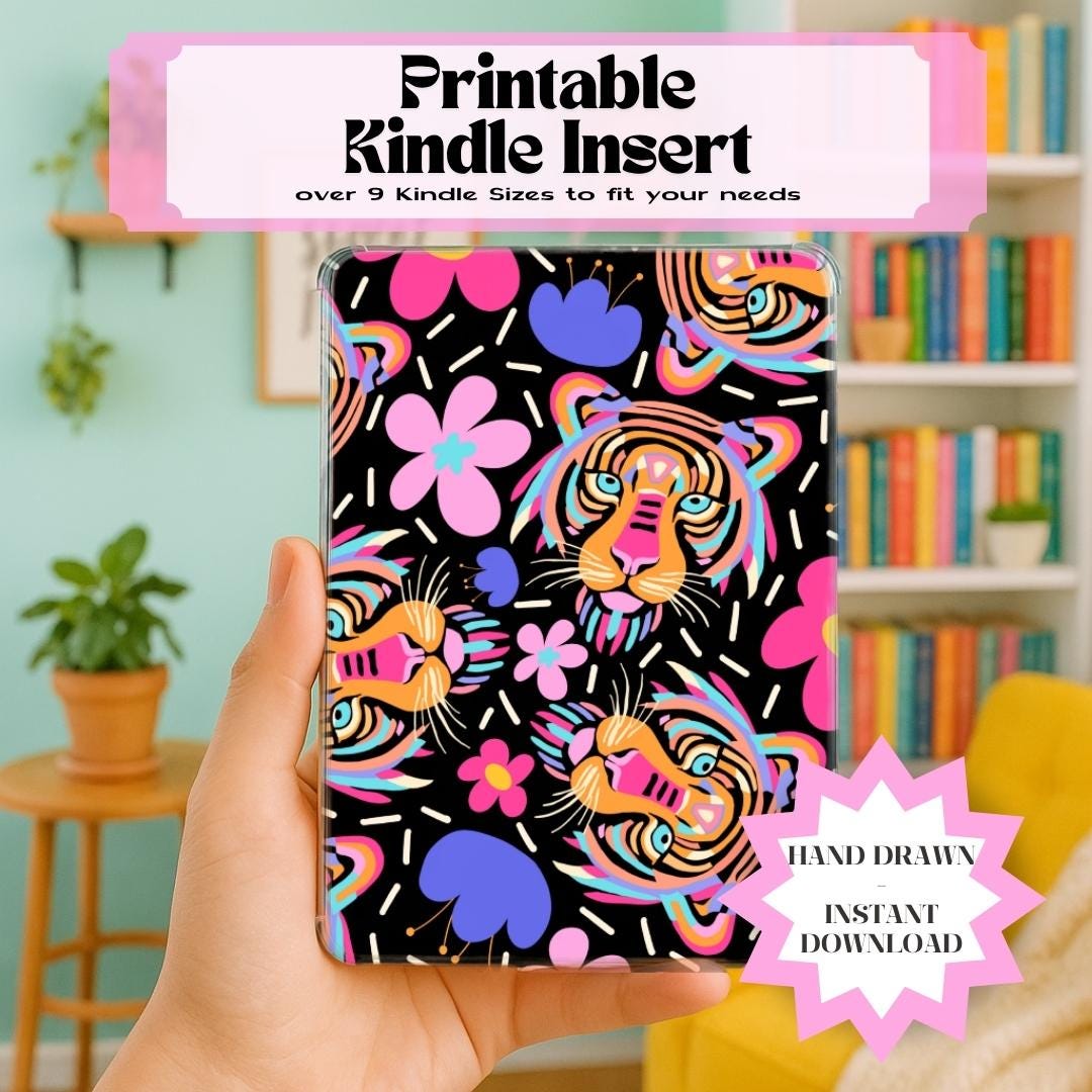 Printable Kindle Insert Tiger Floral Design | Hand Drawn Kindle Case ...