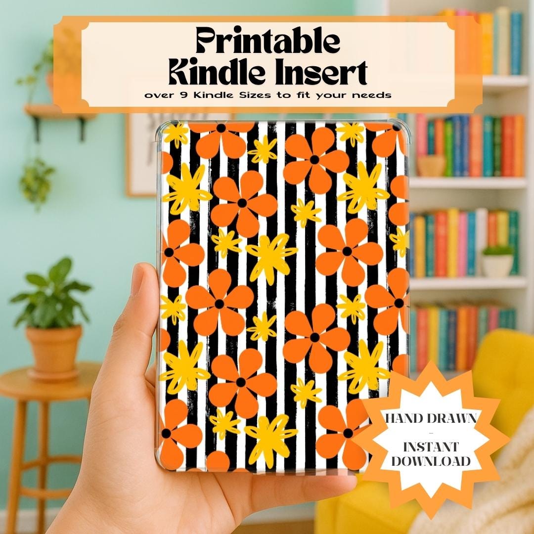 Printable Kindle Insert Halloween Candy Corn Floral Stripe | Hand Drawn ...