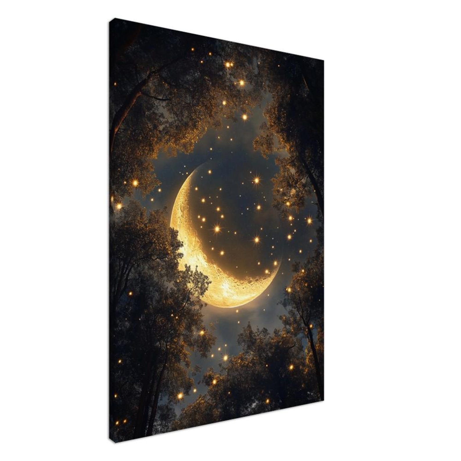 Moon & Stars in the Forest Canvas Art - Ethereal Night Sky Decor 28x40 ...