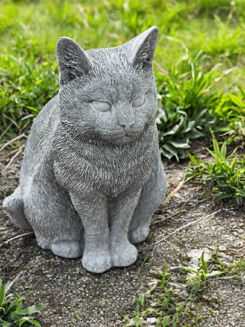 Detailed Cat Figurine 9 In, Stone Kitten, Realistic Cat Statuary, Pet ...