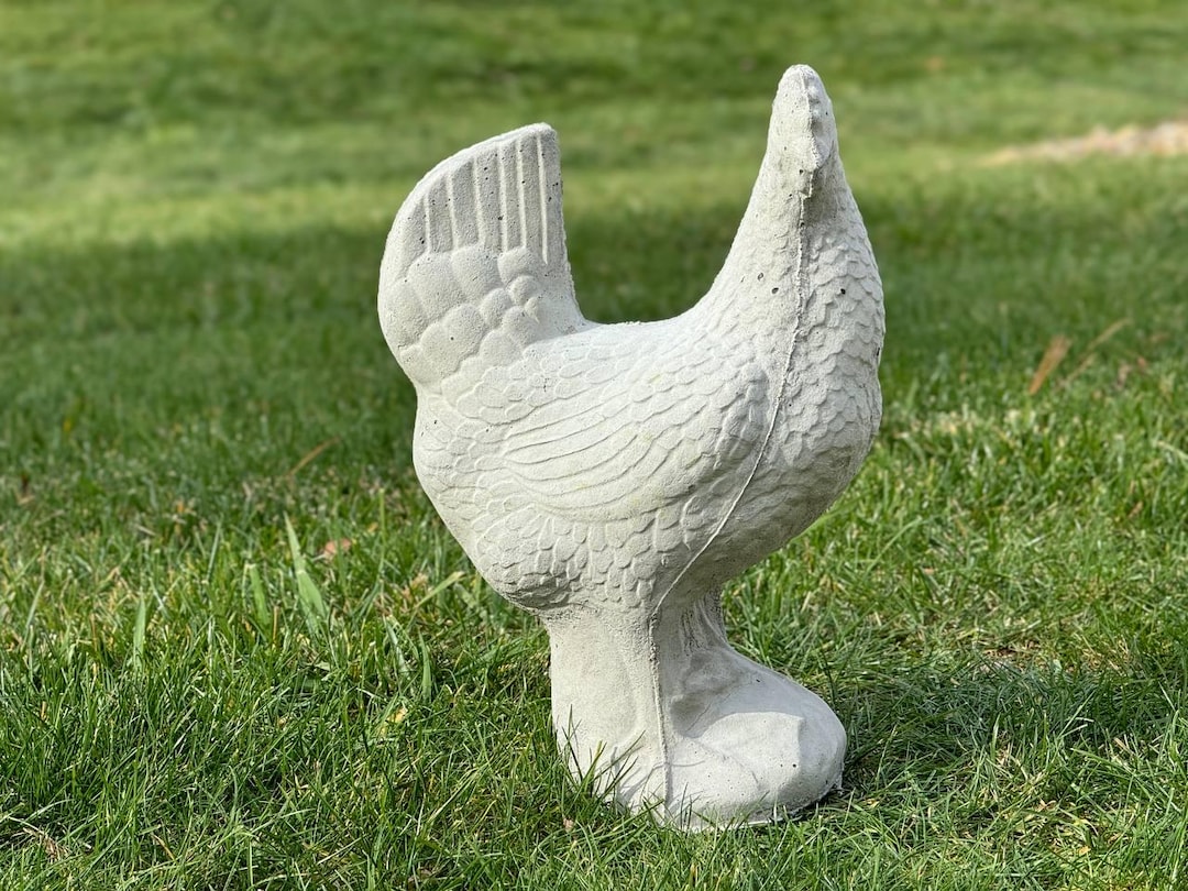 Chicken Stone Figure 15 In, Concrete Hen Outdoor Sculpture, Farm ...