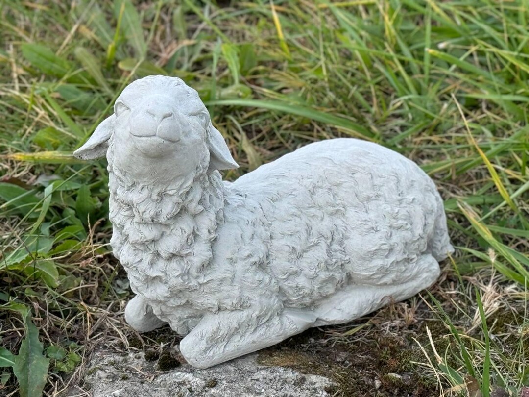 Lamb Statue 8 In, Garden Easter Sheep Decoration, Concrete Lamb Outdoor ...
