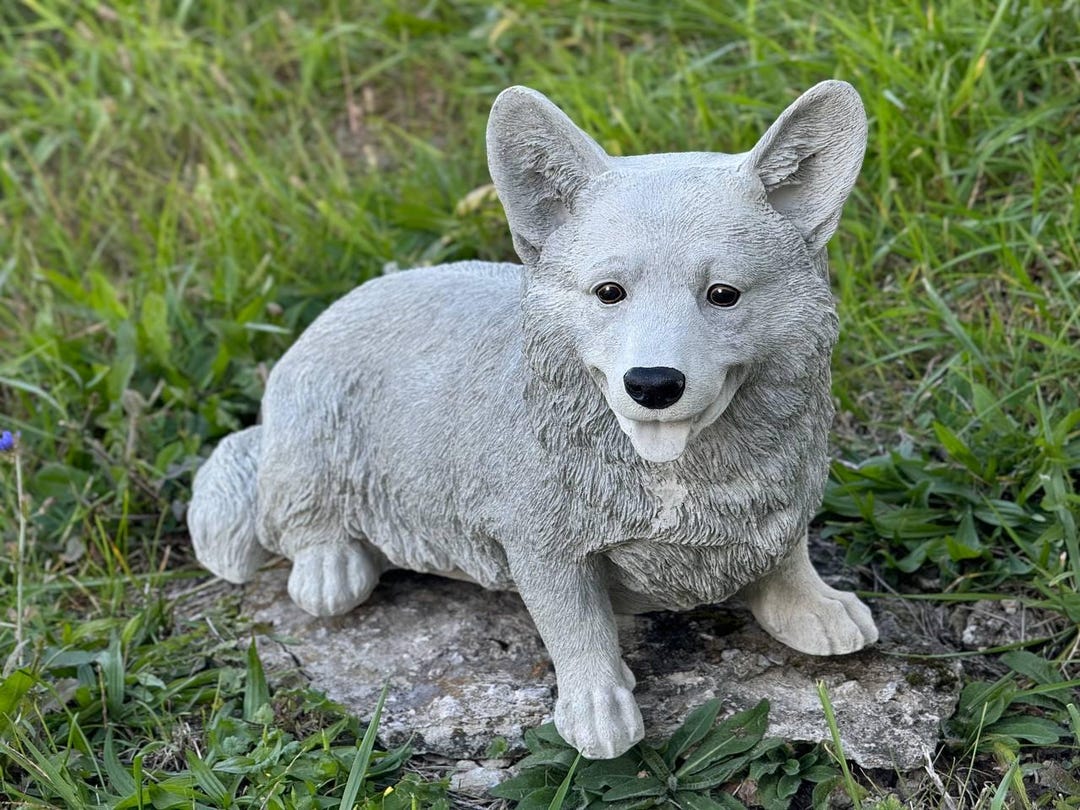 Corgi Memorial Statue 13 In, Concrete Dog Garden Figure, Outdoor Corgi ...