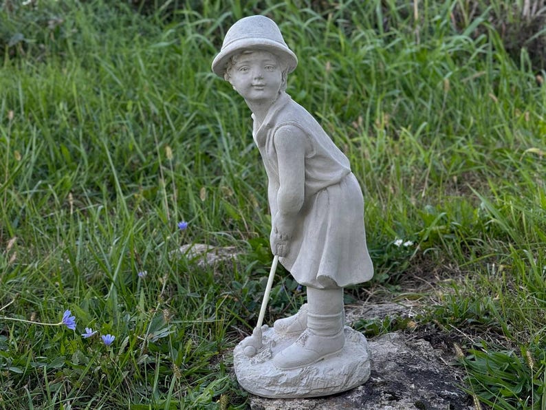 Golf Girl Statue 18 In, Concrete Golf Player Sculpture, Garden Golf ...