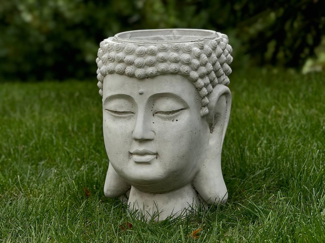 Buddha Head Pot 12 In, Concrete Flowers Planter Statue, Outdoor Buddha ...
