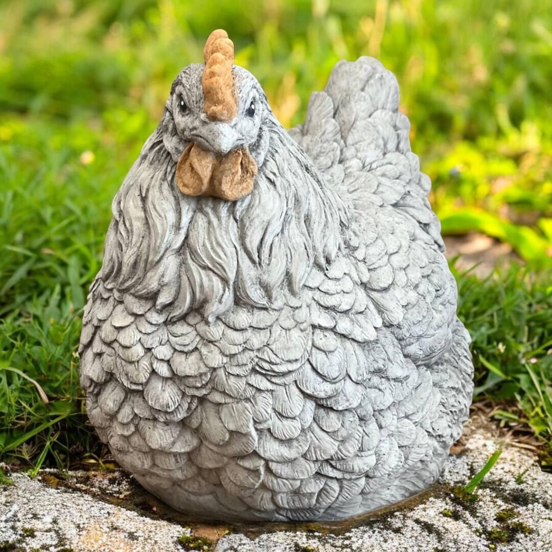 Extra Large Chicken Statue 15 In, Concrete Stone Hen Figure, Stone Hen ...