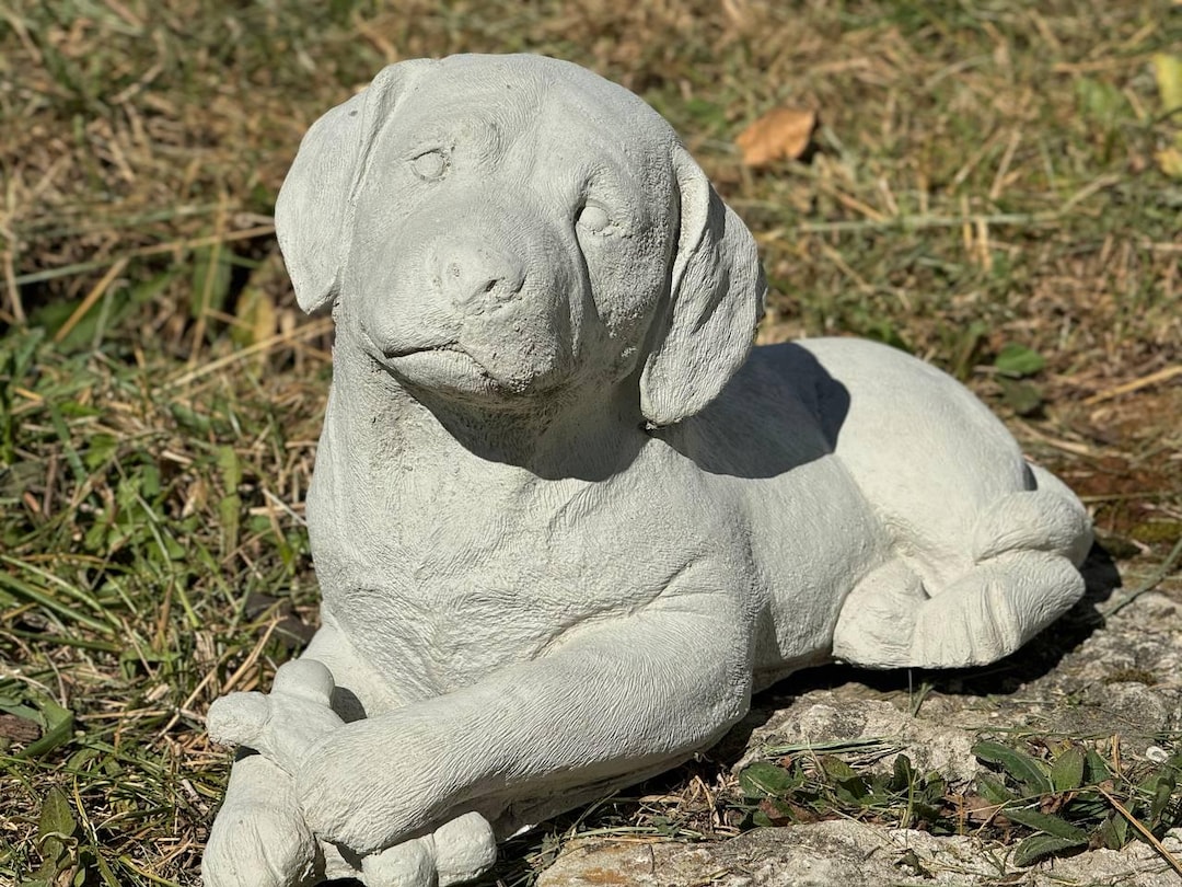 Labrador Statue 10 In, Outdoor Dog Memorial Rock, Laying Puppy With ...