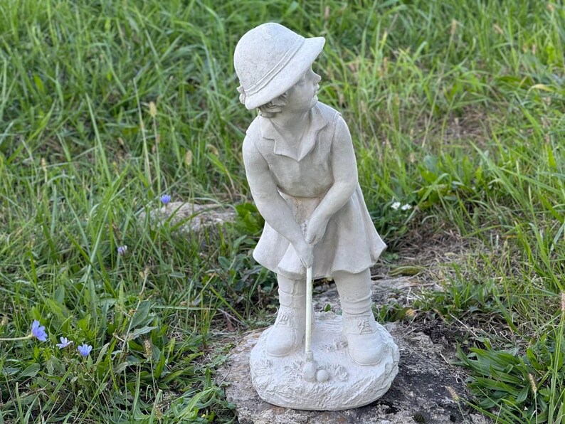 Golf Girl Statue 18 In, Concrete Golf Player Sculpture, Garden Golf ...