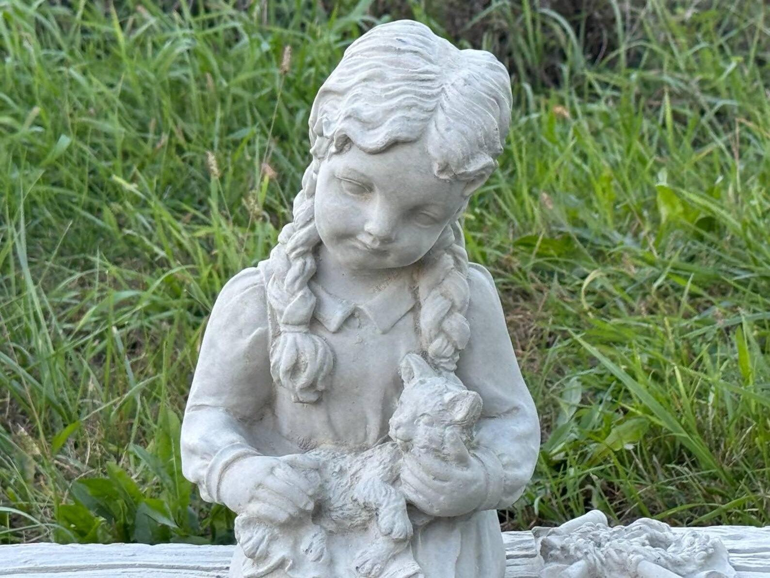 Concrete Girl Figure 17 In, Garden Kid With Cat Sculpture, Outdoor ...
