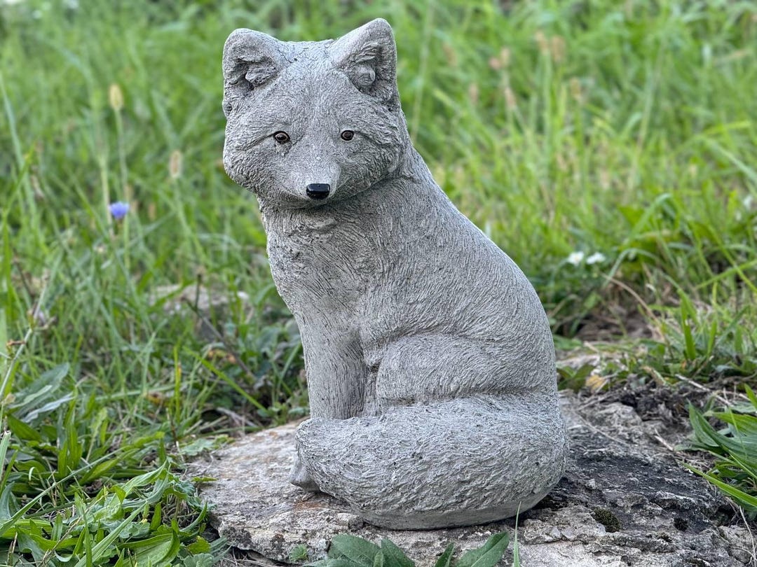Fox Garden Statue 12 In, Solid Fox Rock Decoration, Sitting Animal Fox ...