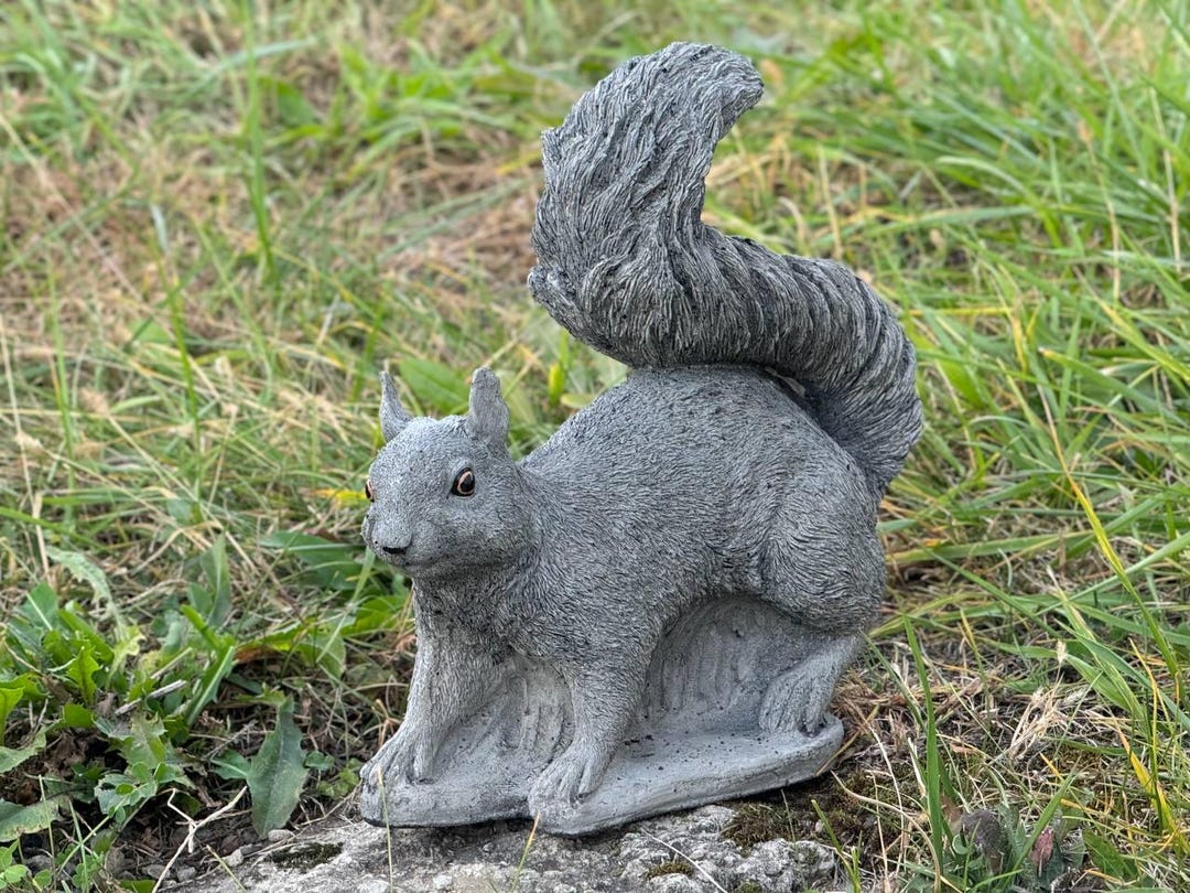 Squirrel Sculpture 11 In, Concrete Squirrel Garden Statue, Scampering ...