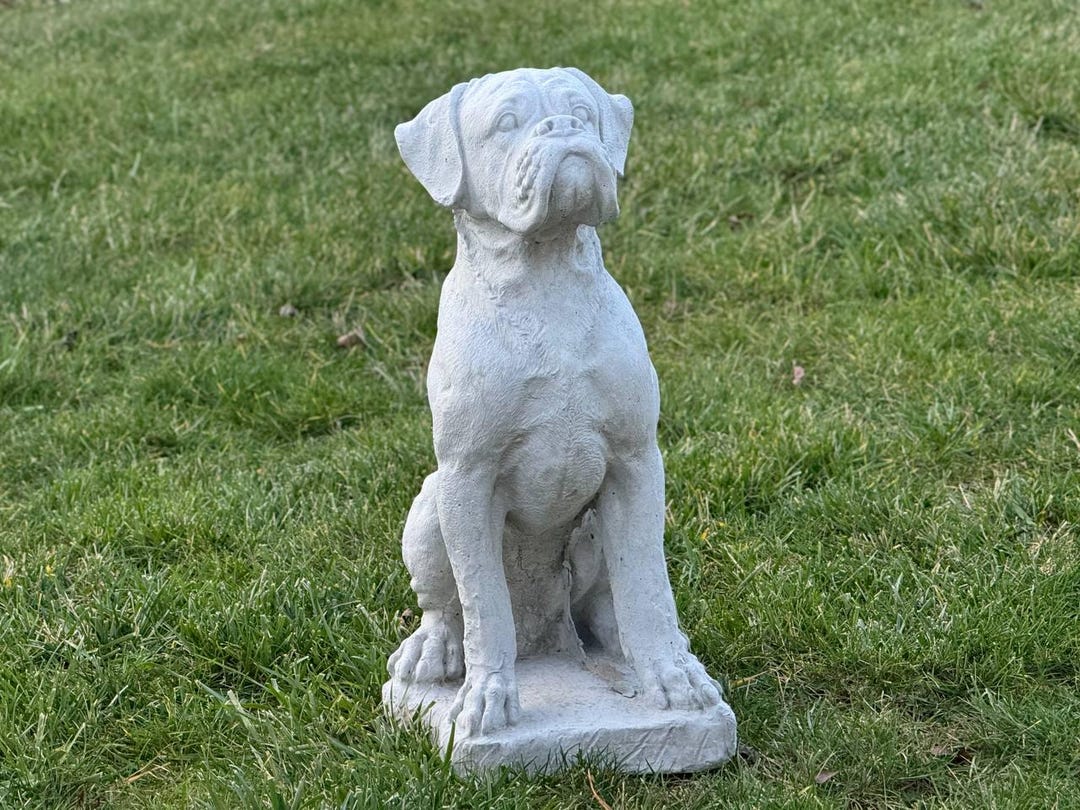 Boxer Dog Sitting Statue 20 In, Concrete Dog Boxer Sculpture, Pet ...