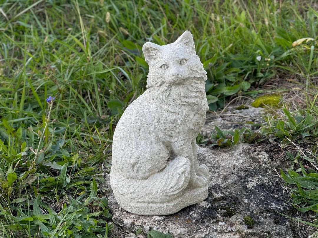 Cat Stone Memorial 11 In, Concrete Cat Outdoor Sculpture, Sitting Pet ...