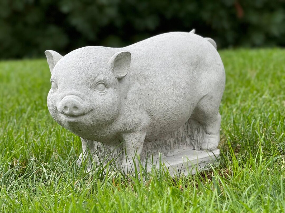 Pig Garden Figure 9 In, Standing Pig Statue, Cement Piggy Outdoor ...