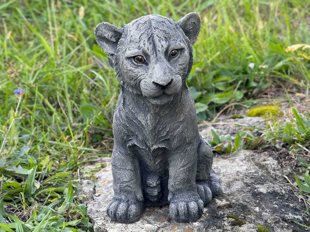 Tiger Statue 11 In, Concrete Tiger Cub Garden Figure, Safari Animals ...