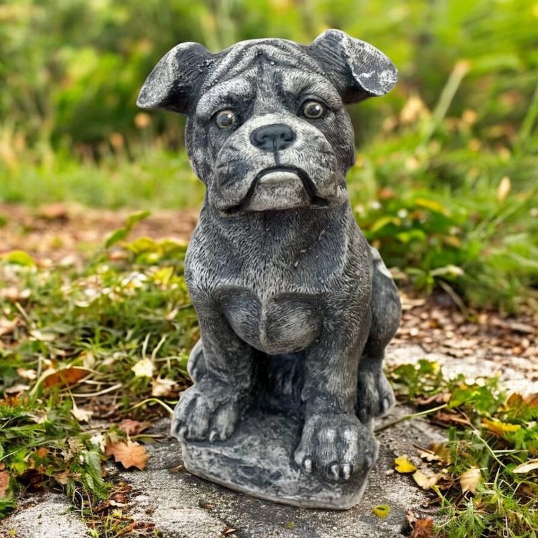 Concrete Boxer Dog 8 In, Sitting Boxer Puppy Sculpture, Cement Dog ...